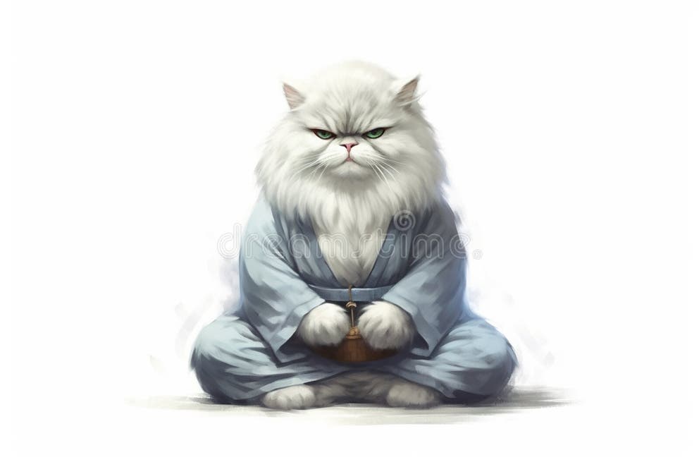 A White Cat in a Blue Robe Sitting on the Ground. Generative AI Image ...