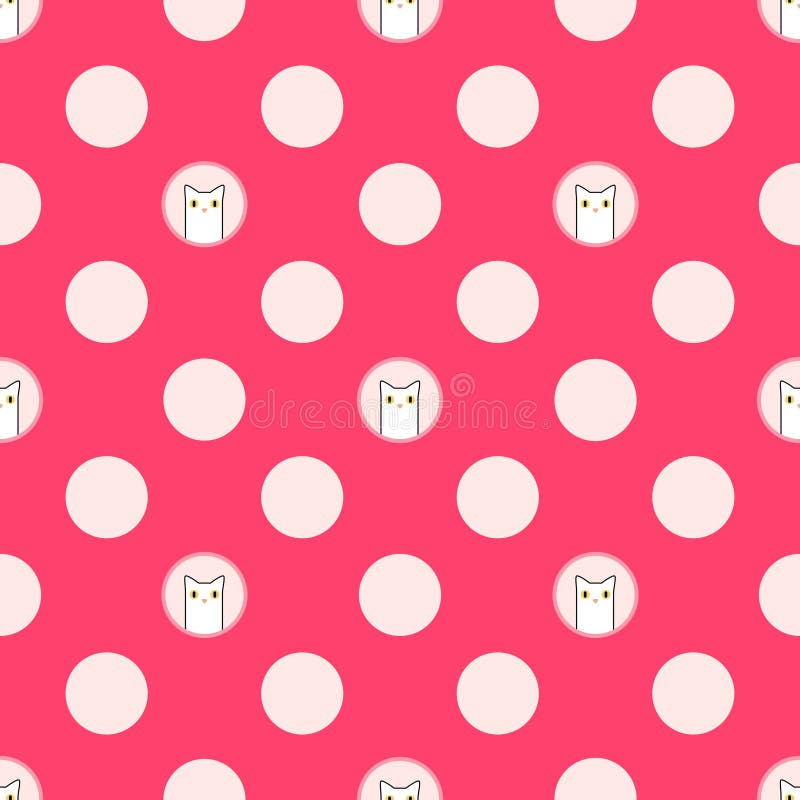 White Cat in Circle Arrange Line Pattern Seamless on Ping Background ...