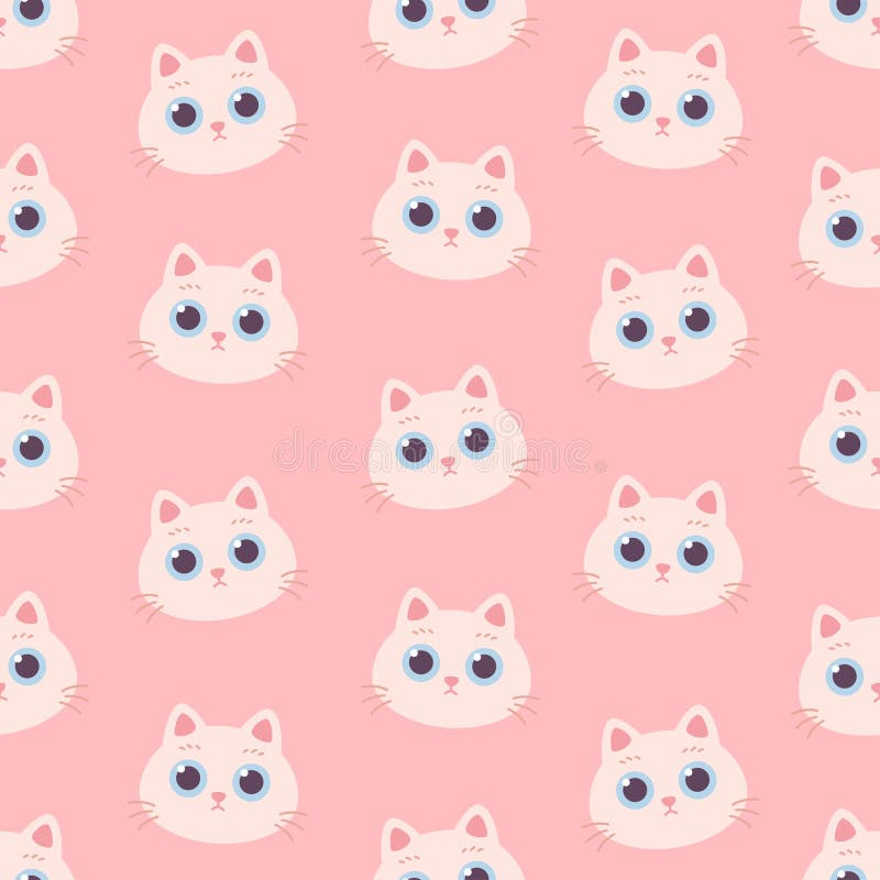 White Cat Face Seamless Pattern. Domestic Cat. Design for Wallpapers ...