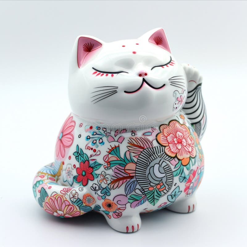 A White Cat Figurine Sitting on Top of a Table Stock Illustration ...