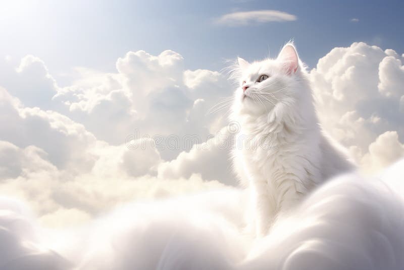 White Cat in Heaven, Big Clouds, Life after Death Stock Illustration ...