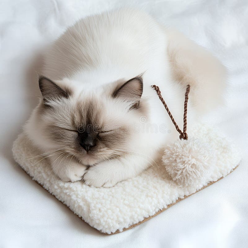 A White Cat Naps Peacefully on a Fluffy Bed Stock Illustration ...
