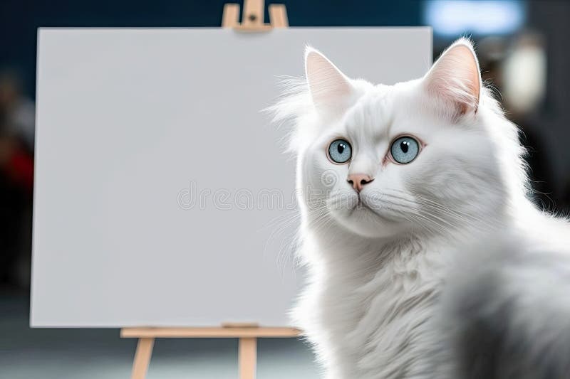 A White Cat Next To an Empty Easel. Generative AI Stock Illustration ...