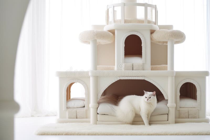 White Cat Pet and Cat House Generative Ai Stock Illustration ...