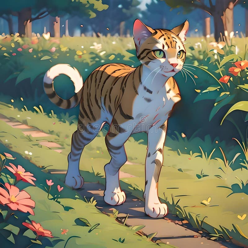 A White Cat on the Prowl, Illustration Stock Photo - Image of gracious ...