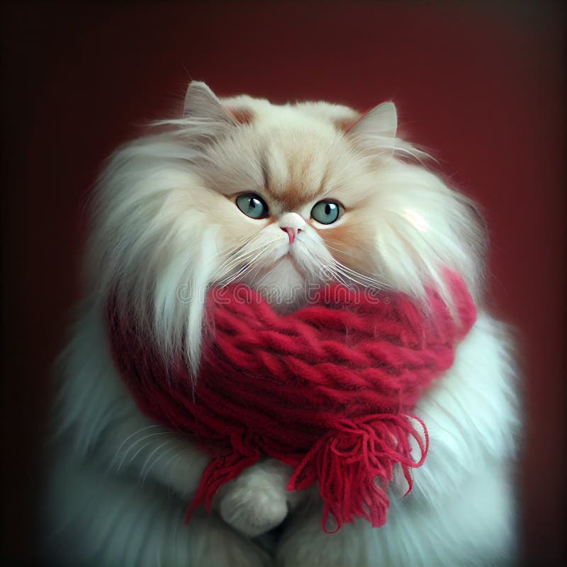 White Cat with Red Scarf. Generative AI Stock Illustration ...