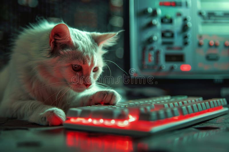 A White Cat is Resting Comfortably on Top of a Computer Keyboard ...