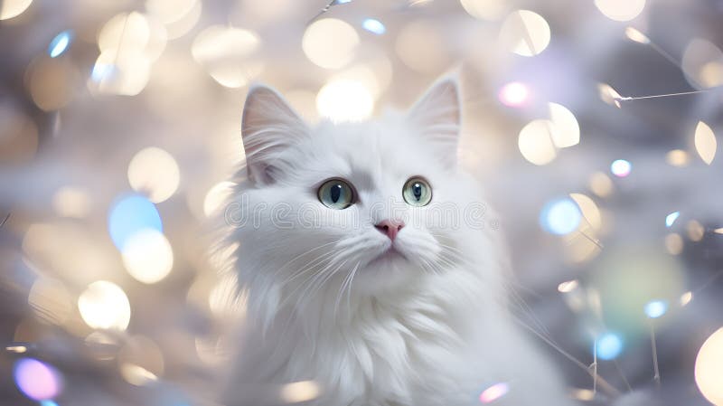 White Cat with Shiny Background, Bookeh Effect Stock Illustration ...