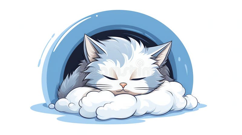 A White Cat is Sleeping in a Blue Hole with Clouds Stock Illustration - Illustration of cartoon ...