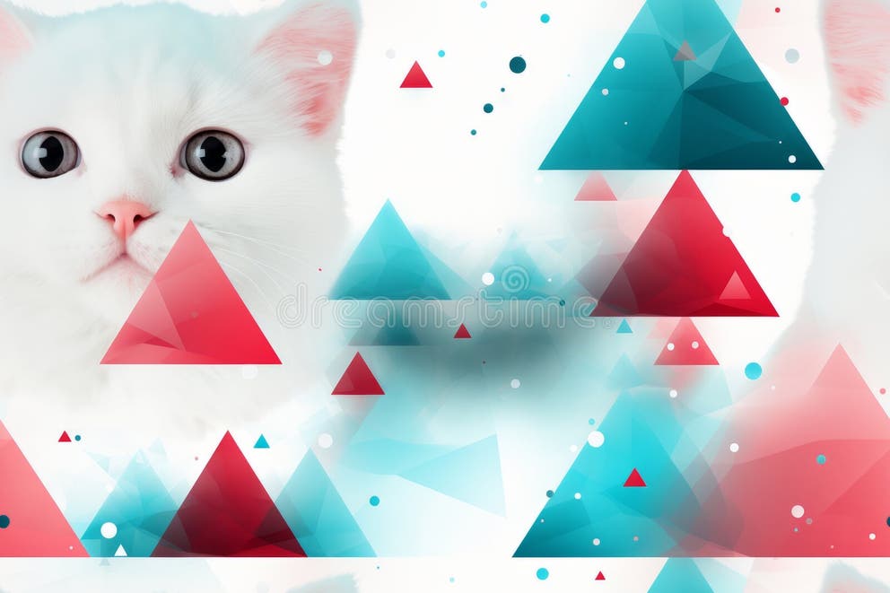 A White Cat is Surrounded by Red and Blue Triangles Stock Illustration ...