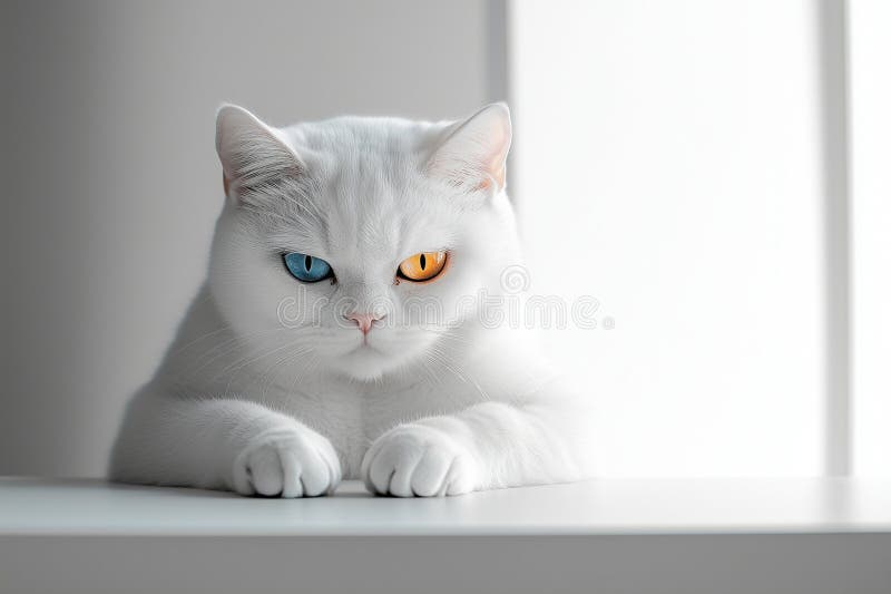 White Cat with Two Different Eye Colors Ai Photo Stock Illustration ...