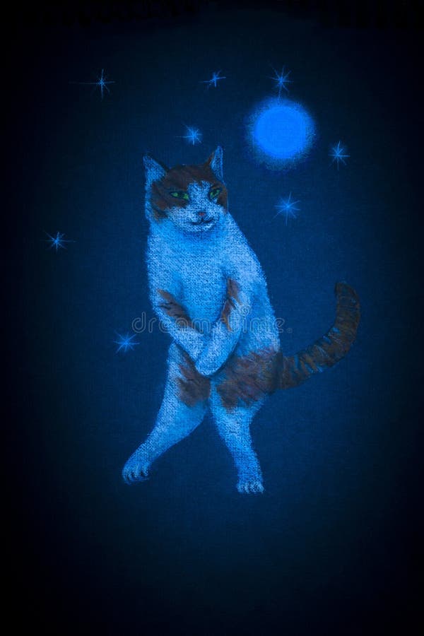 White cat under the moon stock illustration. Illustration of light ...