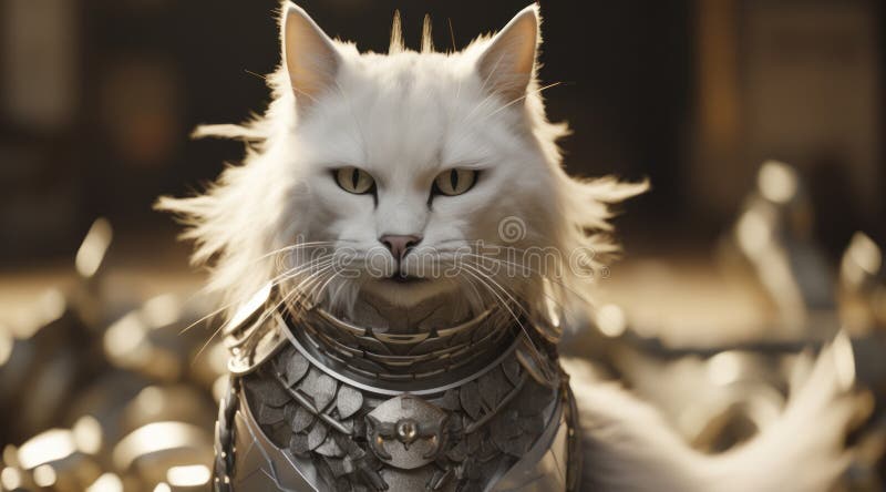 A White Cat Wearing a Armor Stock Illustration - Illustration of ...