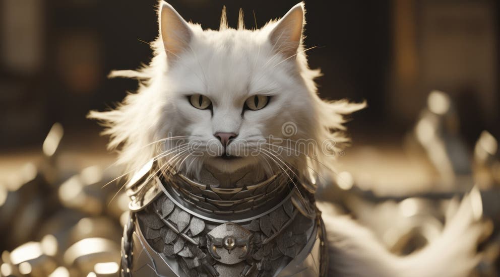 A White Cat Wearing a Armor Stock Illustration - Illustration of ...