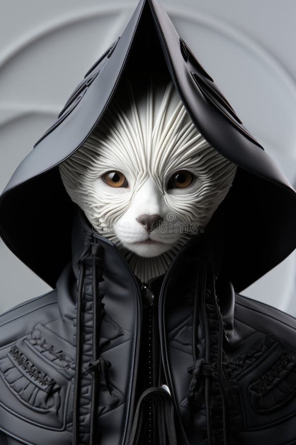 A White Cat Wearing a Black Leather Jacket. Stock Illustration ...