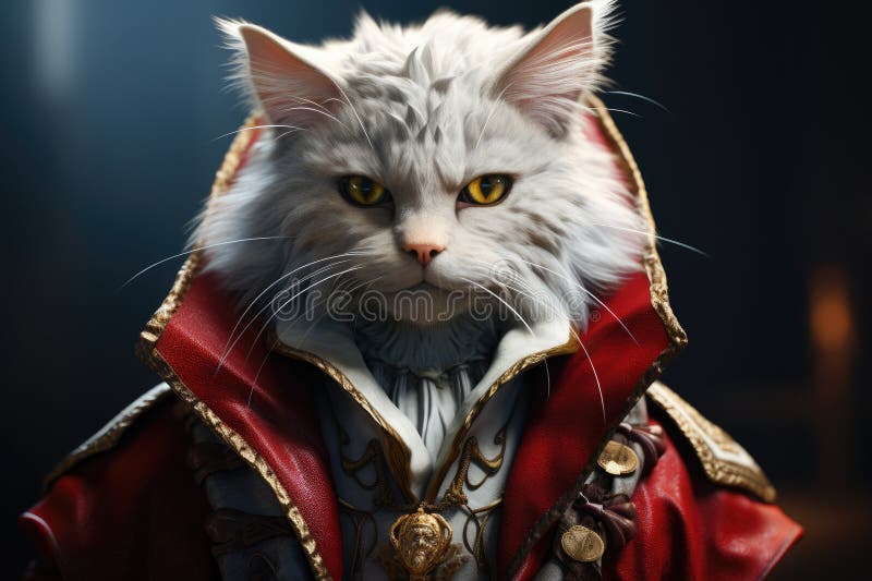 A White Cat Wearing a Red Coat Stock Illustration - Illustration of ...