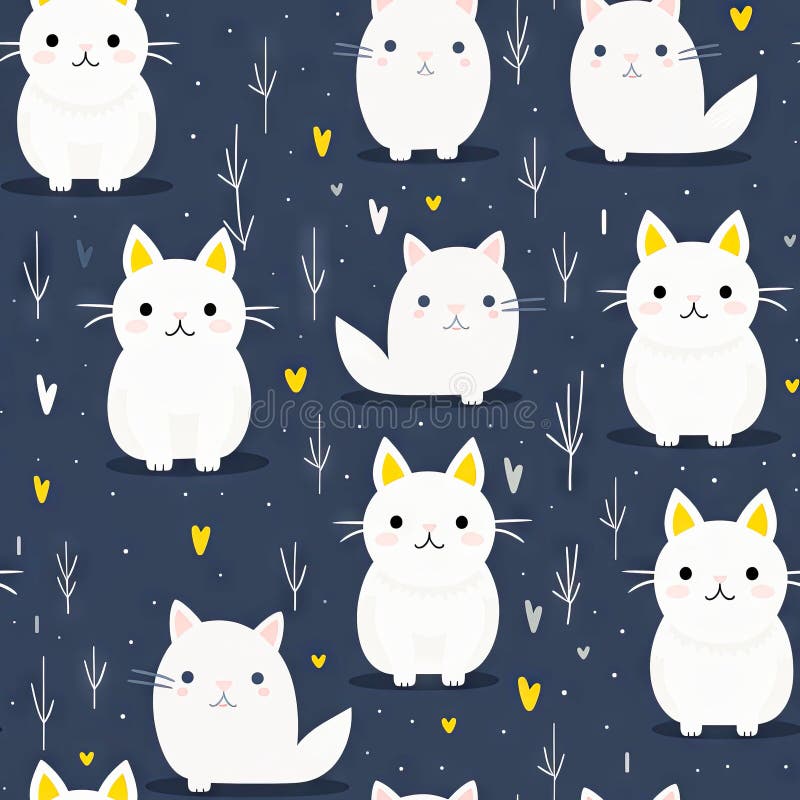 White Cats with Shadow Pattern Banner Wallpaper Stock Image - Image of ...