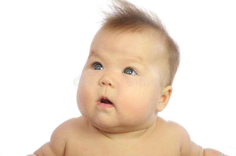 White Caucasian Baby Looking Up Isolated Stock Image - Image of newborn ...