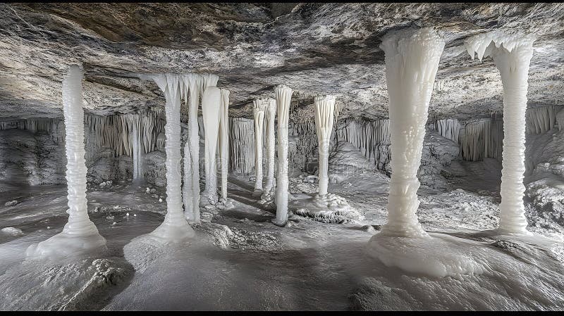 Cave Columns of Ice stock illustration. Illustration of geological ...