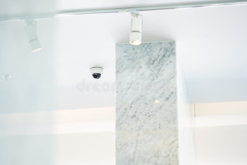 White CCTV with Acrylic Glass Dome Cover Camera Len in the Centre ...