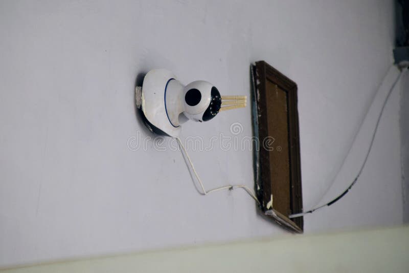 The White CCTV Hangs on the Wall of the House Stock Image - Image of ...