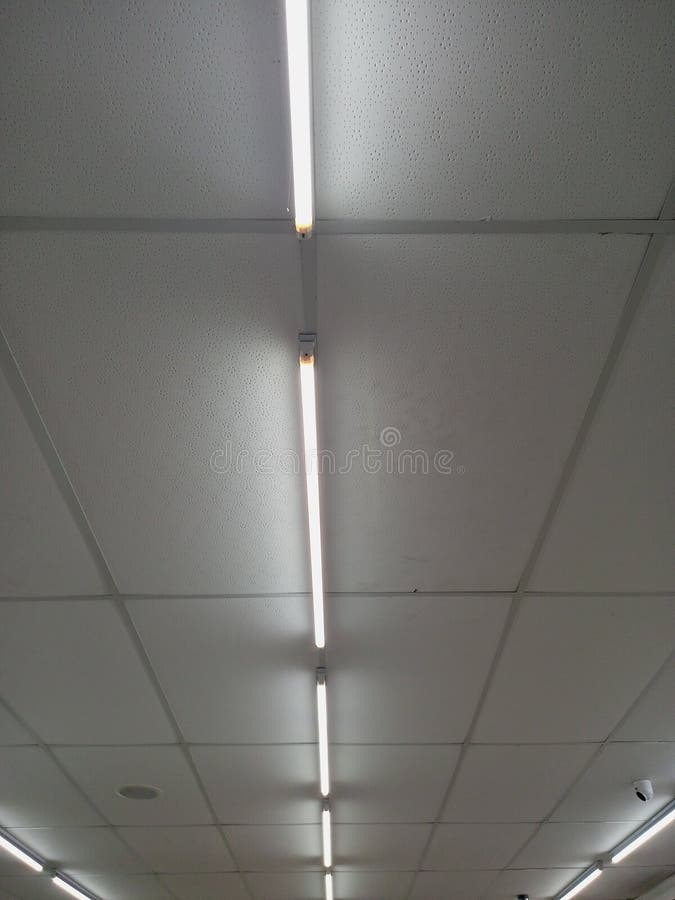 The White Ceiling in the Building with Light Long-fluorescent Lamps is Illuminating Stock Photo ...