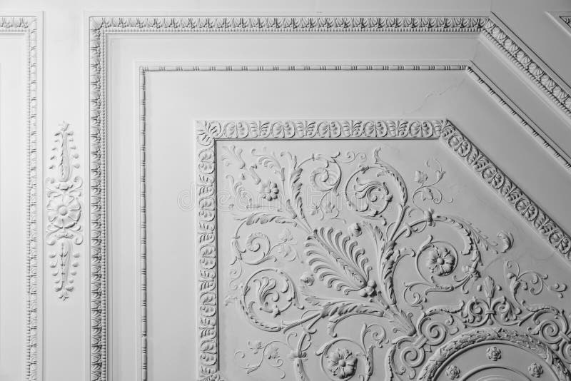 White Ceiling Design Elements in Rococo Style, Bas-relief Stock Image ...