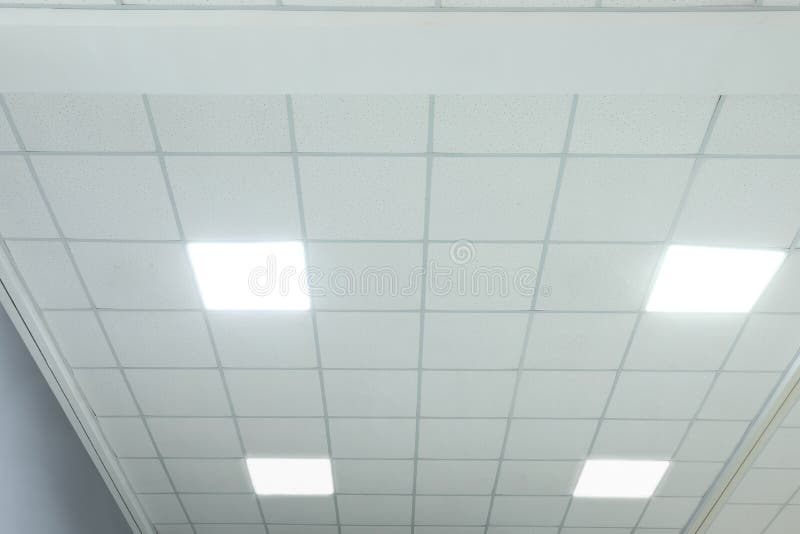 White Ceiling with Lighting in Office Room Stock Image - Image of panel ...