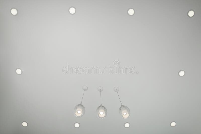 White Ceiling with Lighting in Room, Bottom View Stock Photo - Image of ...