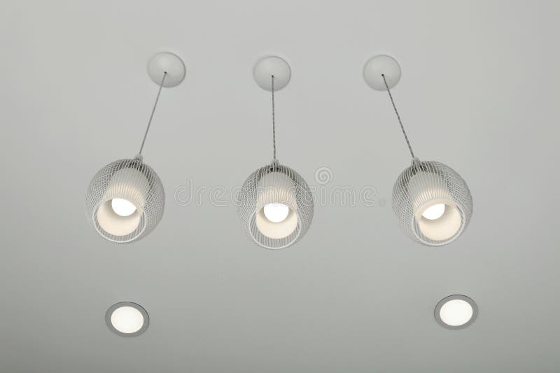 White Ceiling with Lighting in Room, Bottom View Stock Photo - Image of ...