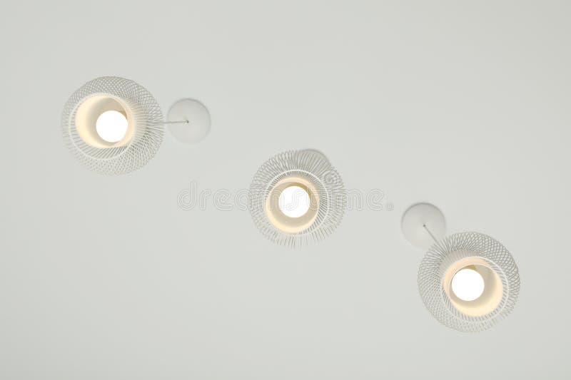 White Ceiling with Modern Lighting in Room, Bottom View Stock Photo ...