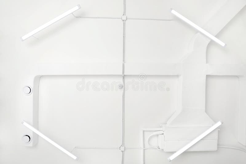 White Ceiling with Lighting in Room, Bottom View Stock Image - Image of ...