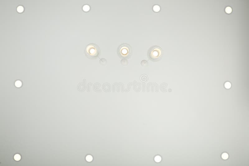 White Ceiling with Lighting in Room, Bottom View Stock Image - Image of ...