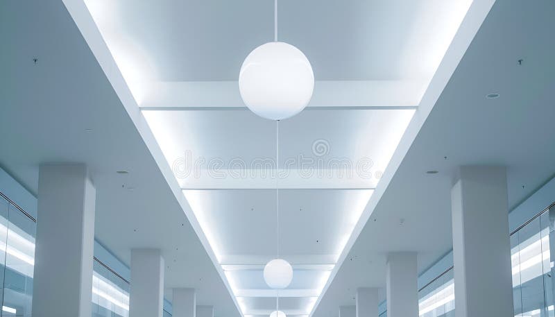 White Ceiling with Modern Lighting in Room, Low Angle View Stock Image ...