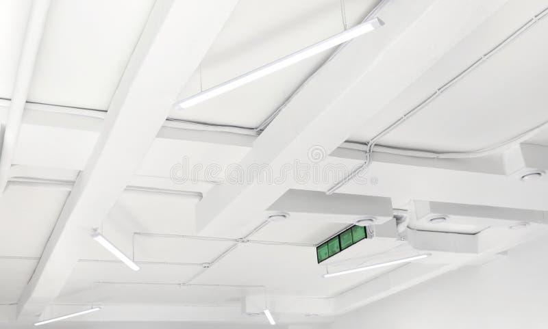 White Ceiling with Lighting in Room, Bottom View Stock Image - Image of ...