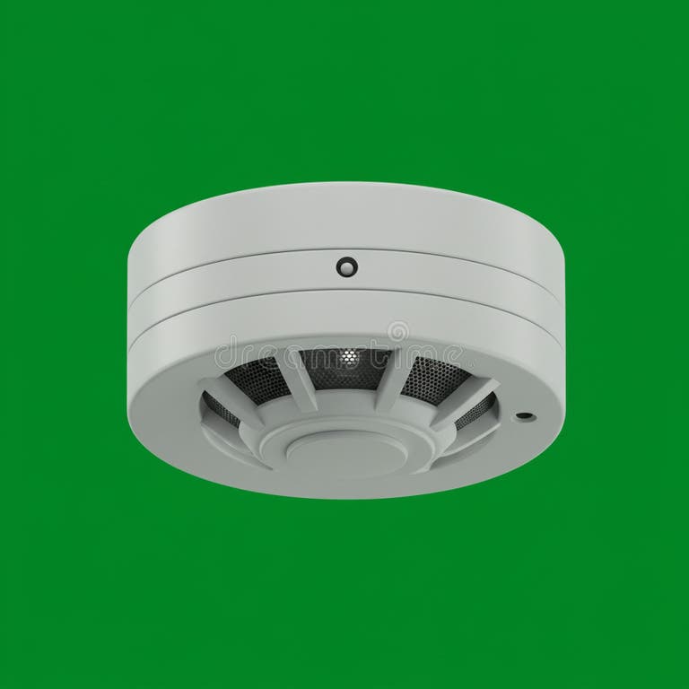 A White Ceiling-mounted Smoke Detector Against a Green Background. it ...