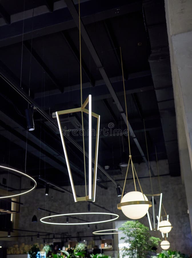 White Ceiling with Neon Lights in the Office. White Ceiling Can Reflect ...