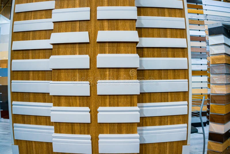 White Ceiling Plinths. Samples of Ceiling Panels Stock Photo - Image of ...