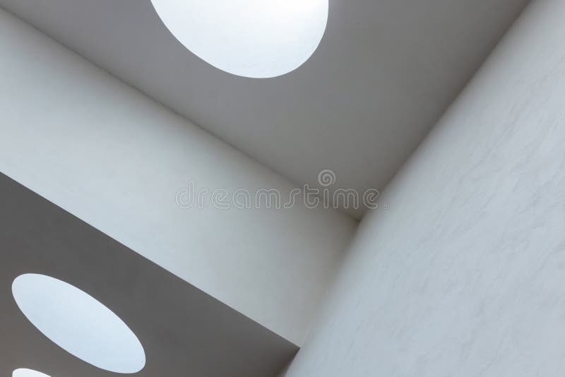 White Ceiling Structure with Round Skylight Portals, Abstract Photo ...