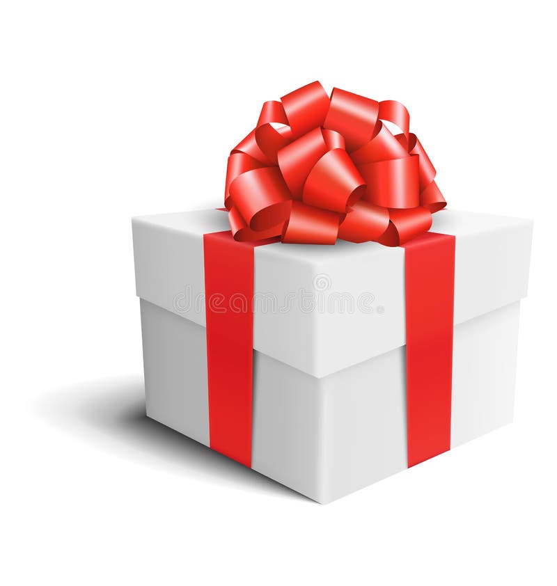 White Celebration Gift Box with Red Bow on White Stock Vector ...