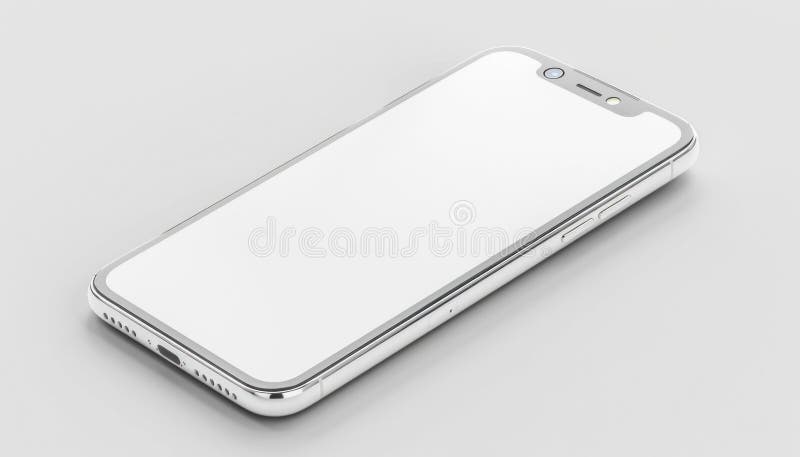 A White Cell Phone with a Blank Screen is Placed on a Grey Surface ...