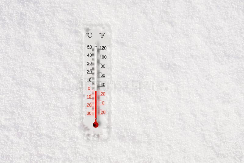 White Celsius and Fahrenheit Scale Thermometer in Snow. Ambient ...