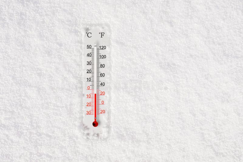 White Celsius and Fahrenheit Scale Thermometer in Snow. Ambient ...
