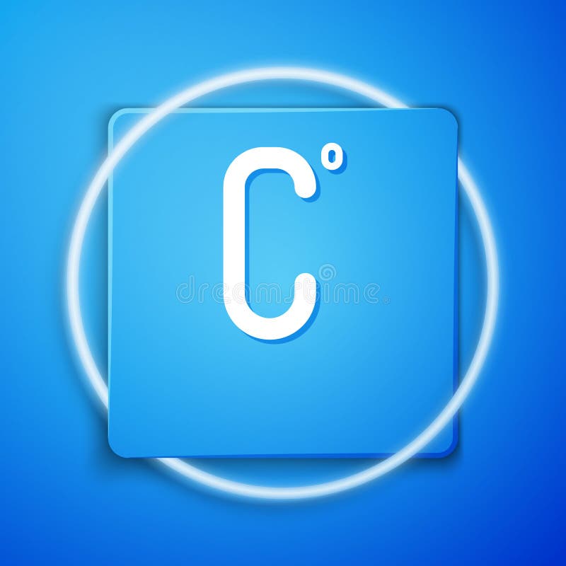 White Celsius Icon Isolated on Blue Background. Blue Square Button ...