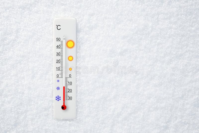 White Celsius Scale Thermometer in Snow. Ambient Temperature Minus 12 ...