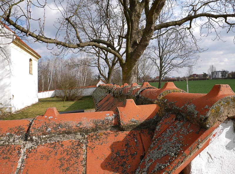 White Cemetery Wall with Red Roofing Stock Photo - Image of natural ...
