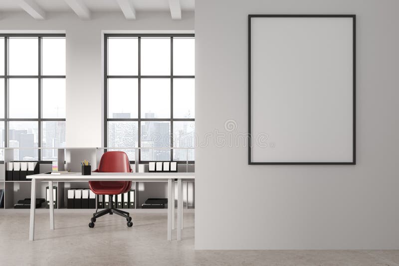 White CEO Office Interior with Poster Stock Illustration - Illustration ...