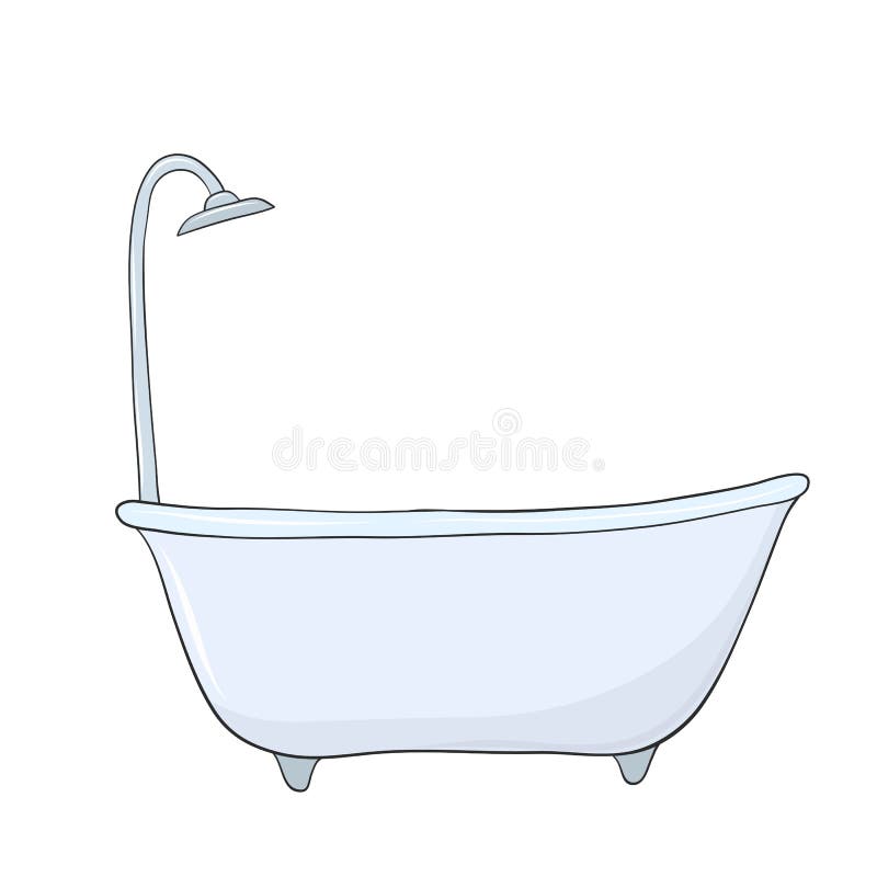 White Ceramic Bath with Shower Hand Drawn for Bath Design Stock Vector ...