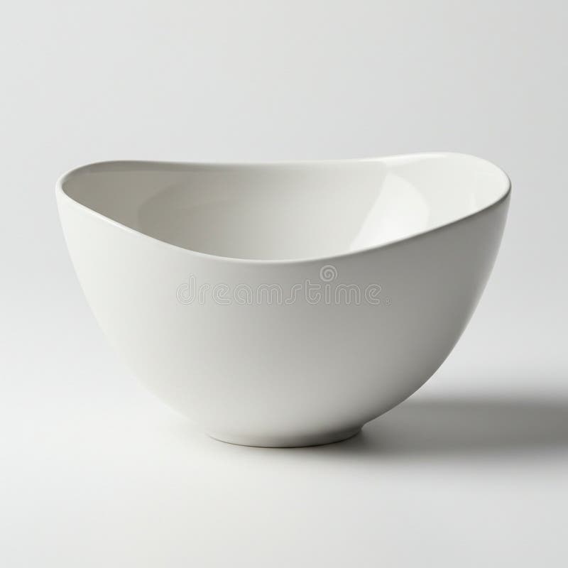 A White Ceramic Bowl with an Asymmetrical Design Features Smooth ...