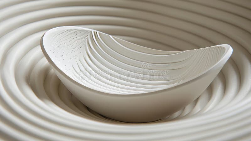 White Ceramic Bowl with Ribbed Texture on Concentric Circles. Abstract ...